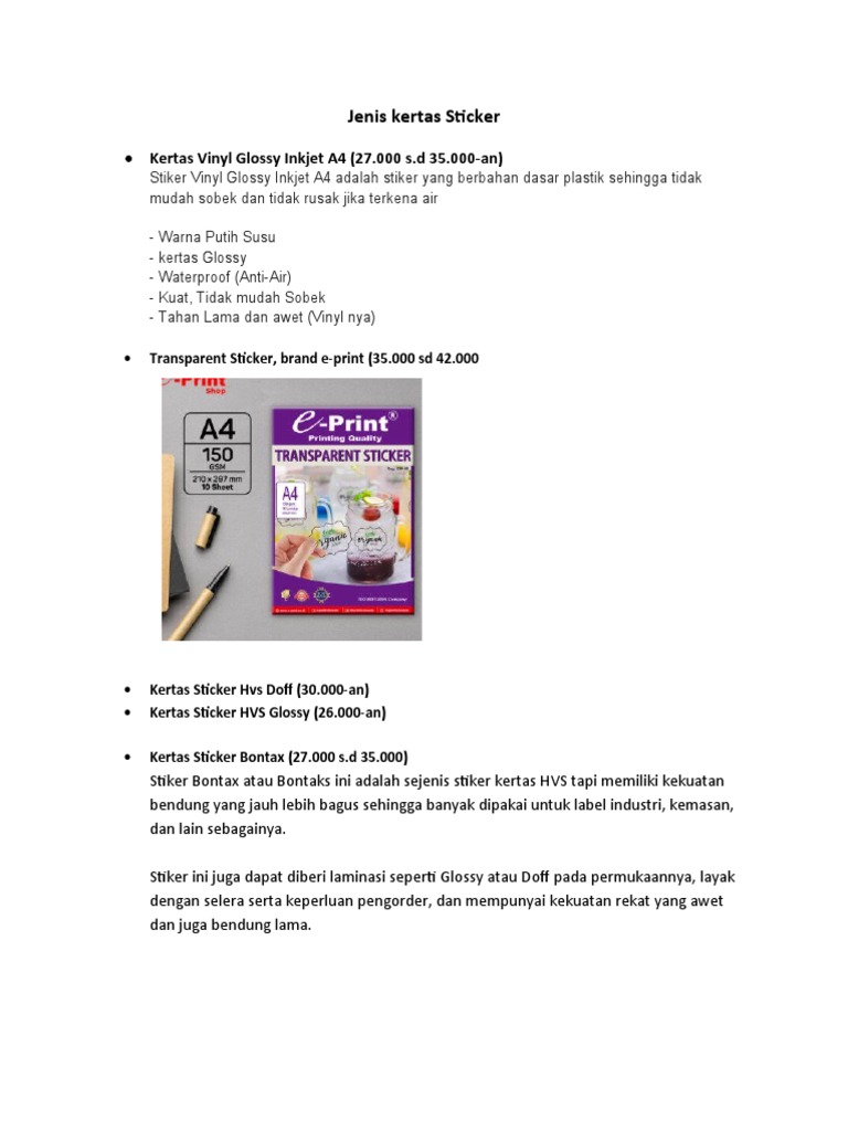 Jenis kertas Sticker | PDF