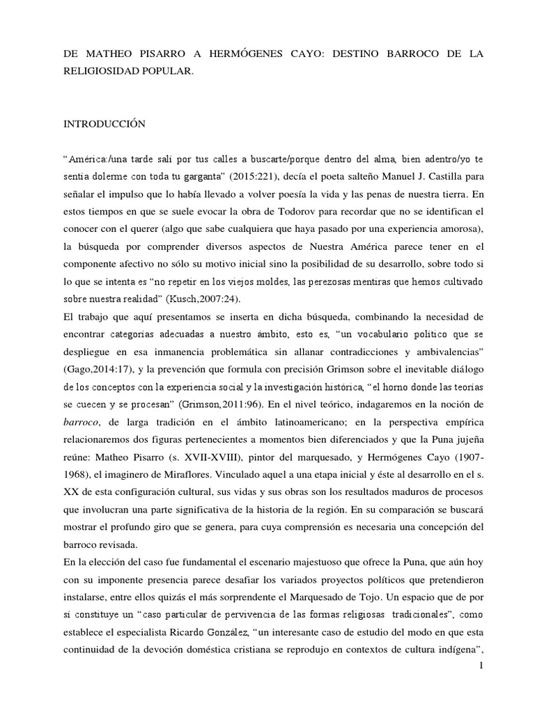 Hermógenes Cayo y el Barroco Popular | PDF | Barroco | Jacques Lacan