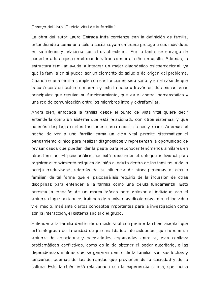 Ensayo Del Libro "El Ciclo Vital de La Familia" | PDF | Familia | Las ...