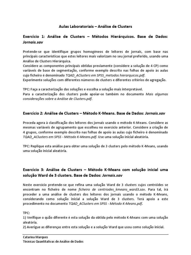 Exercicios de Analise de Clusters - 2021 | PDF