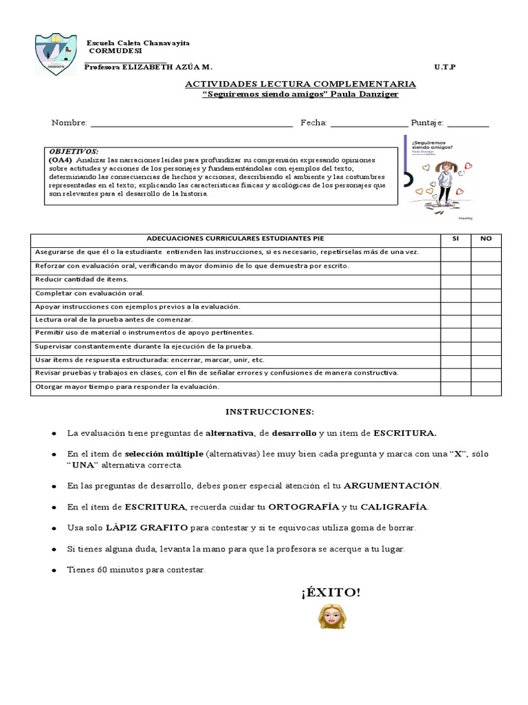 Prueba de "Seguiremos siendo amigos" | PDF | Evaluación