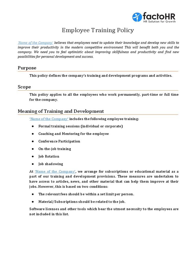 Employee Training Policy | Download Free PDF | Employment | Economies