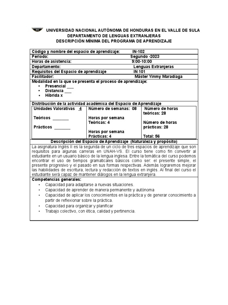 Programa de Inglés 2 | PDF | Aprendizaje | Cognición