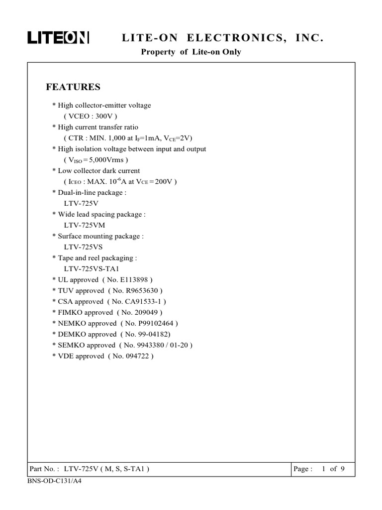Datasheet LTV 725V | PDF