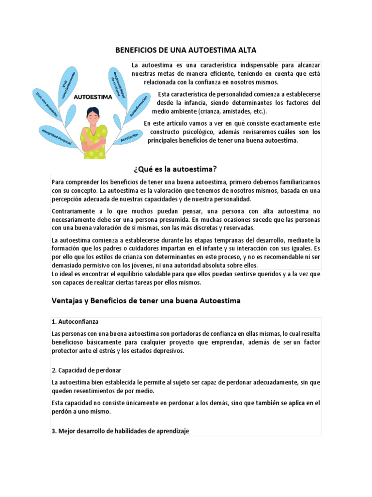 Autoestima Beneficios | PDF | Autoestima | Pensamiento