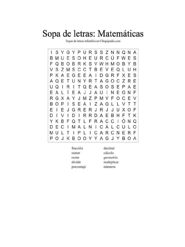 Sopa de Letras Matematica | PDF