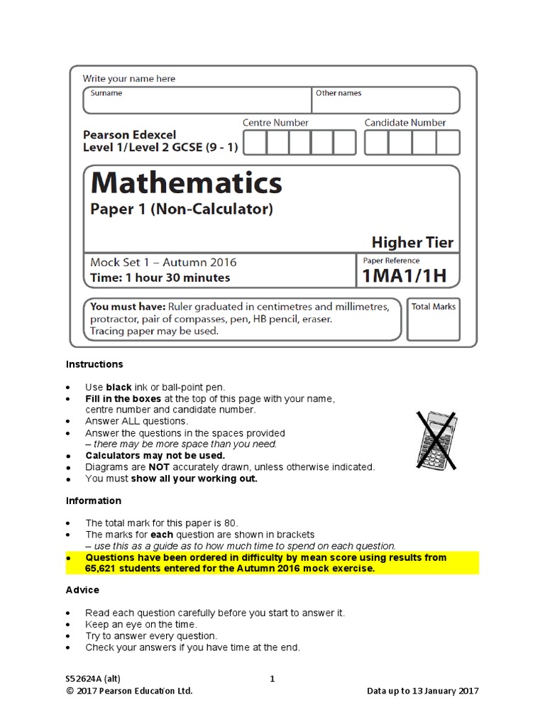 07c Mock Papers Set 1 - Paper 1H Gold | PDF | Speed | Mathematics