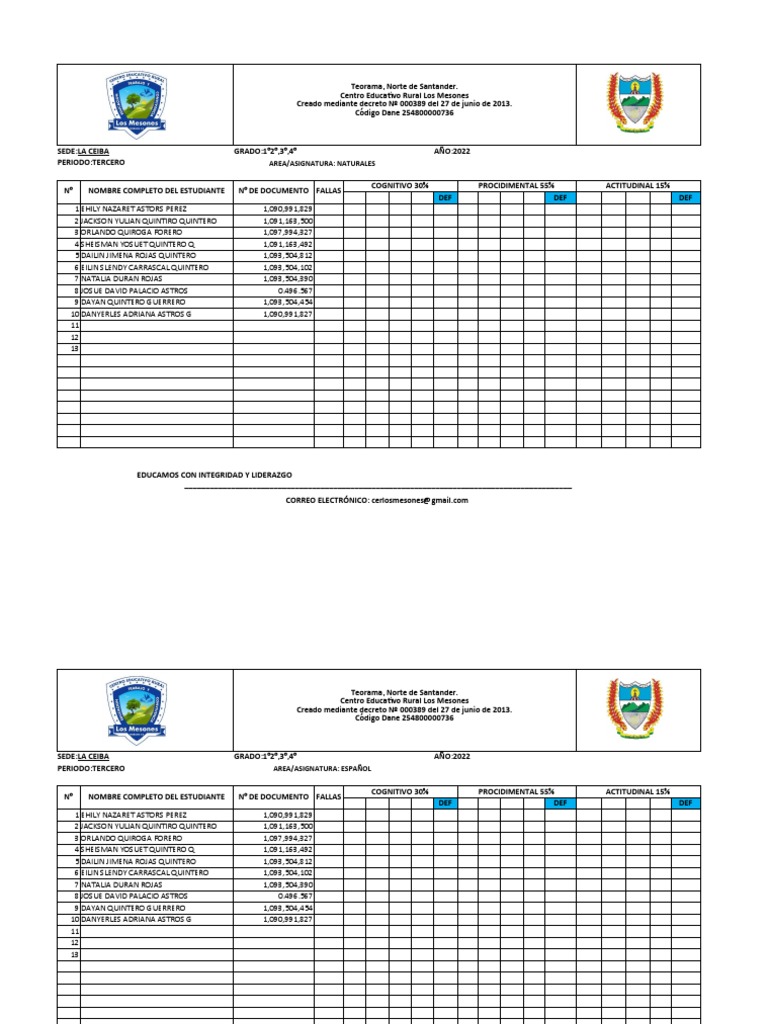 Formato de Planilla de Notas | PDF