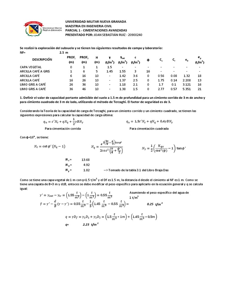 Ejercicios Capacidad Portante Admisible Del Suelo | PDF | Fundación ...