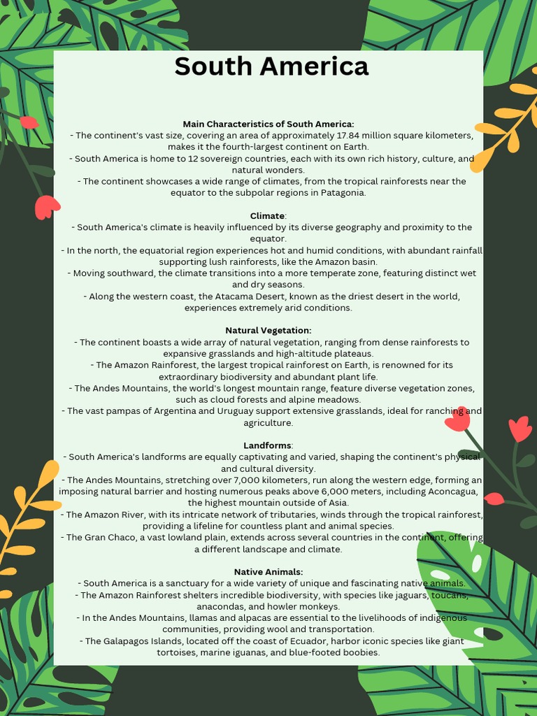 Summary of South America I | PDF | South America | Tropics