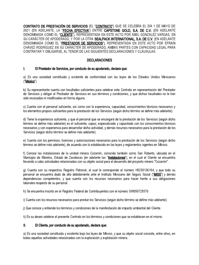Contrato de Servicio de Seguridad Privada | PDF | Outsourcing | Derecho ...