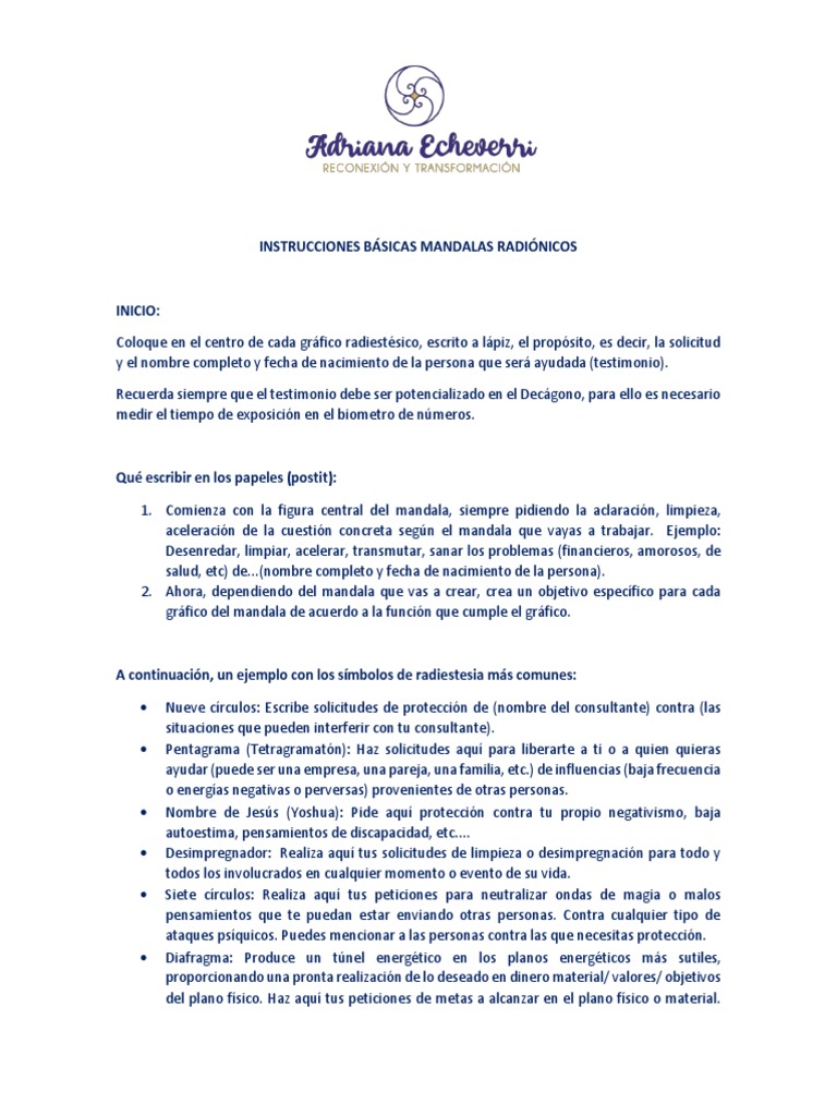 Instrucciones Básicas Mandalas Radiónicos | PDF