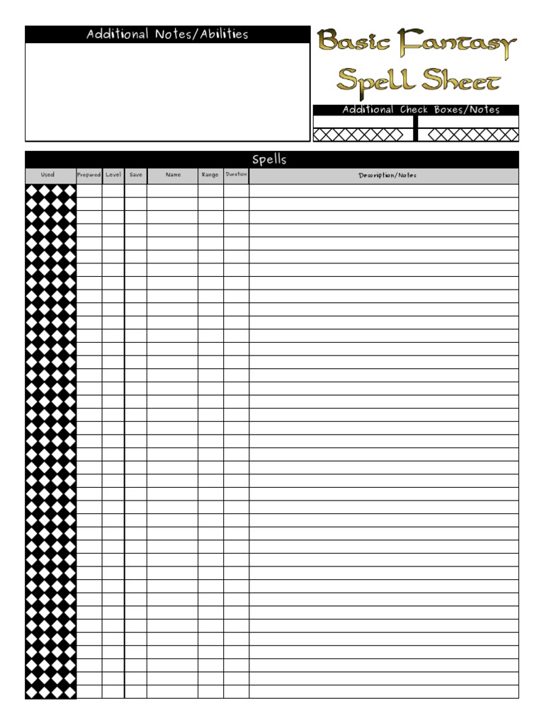 Basic Fantasy Spell Sheet | PDF