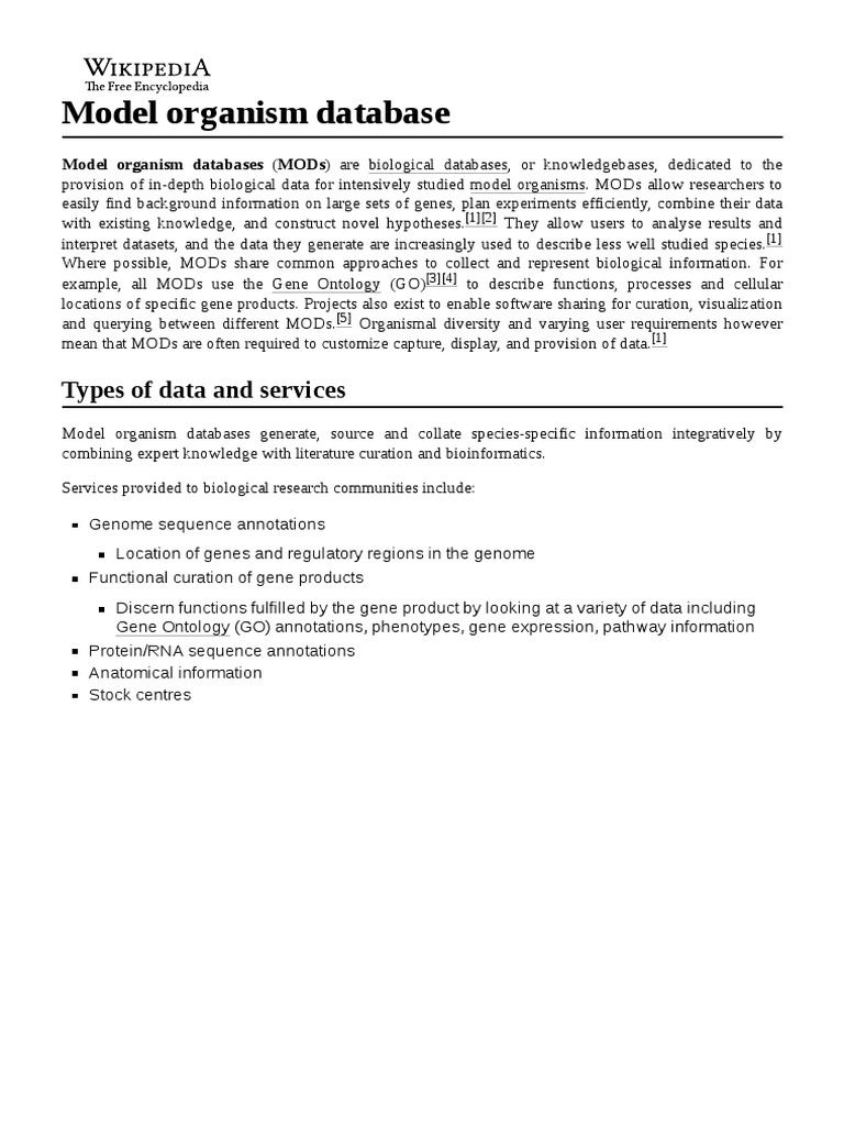 Model Organism Database | PDF | Gene | Organisms