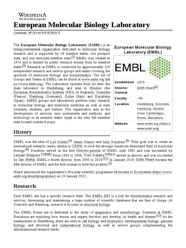 European Molecular Biology Laboratory | PDF | Science | Biology European Molecular Biology Laboratory | PDF | Science | Biology
