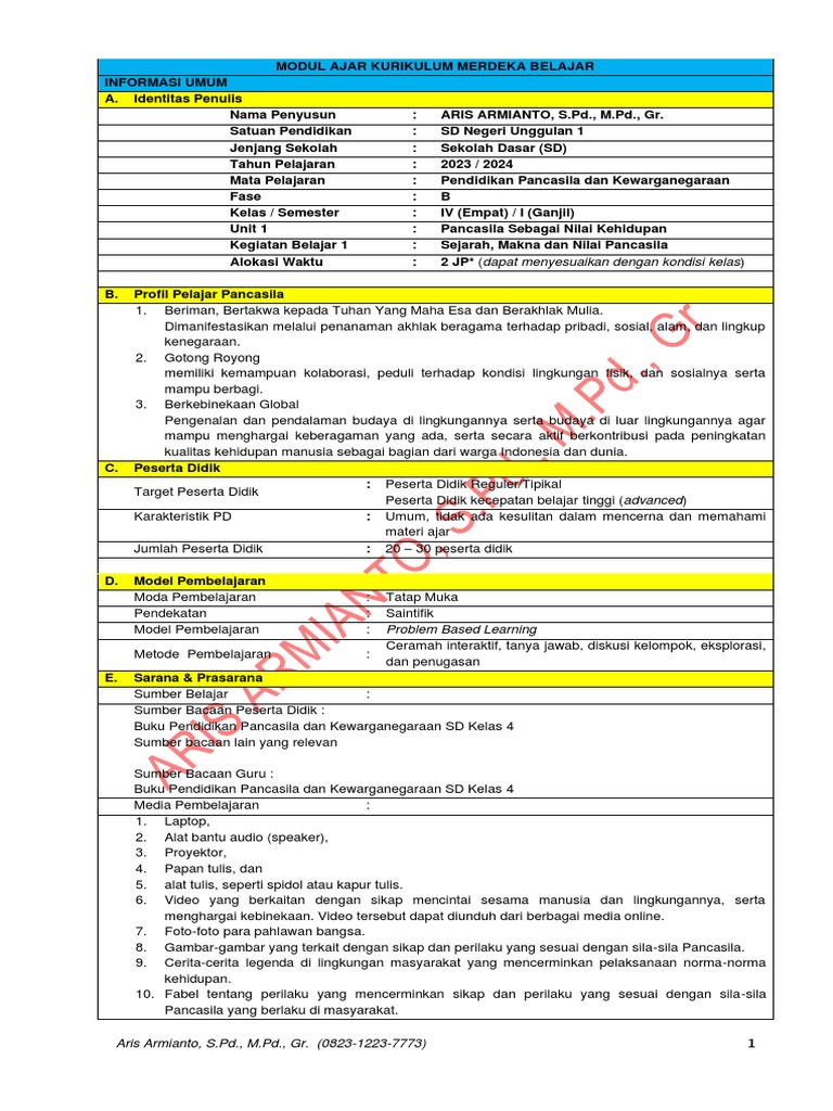6479 - 04. Modul PPKN KLS 4 SMS 1 | PDF