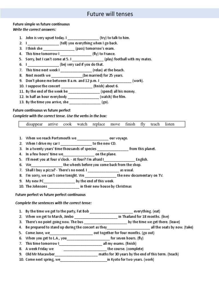 Future Will Tenses Exercises | PDF | Grammatical Tense | Semantic Units