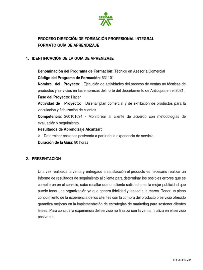 Guía 3 Acción PostVenta | PDF | Evaluación | Cliente