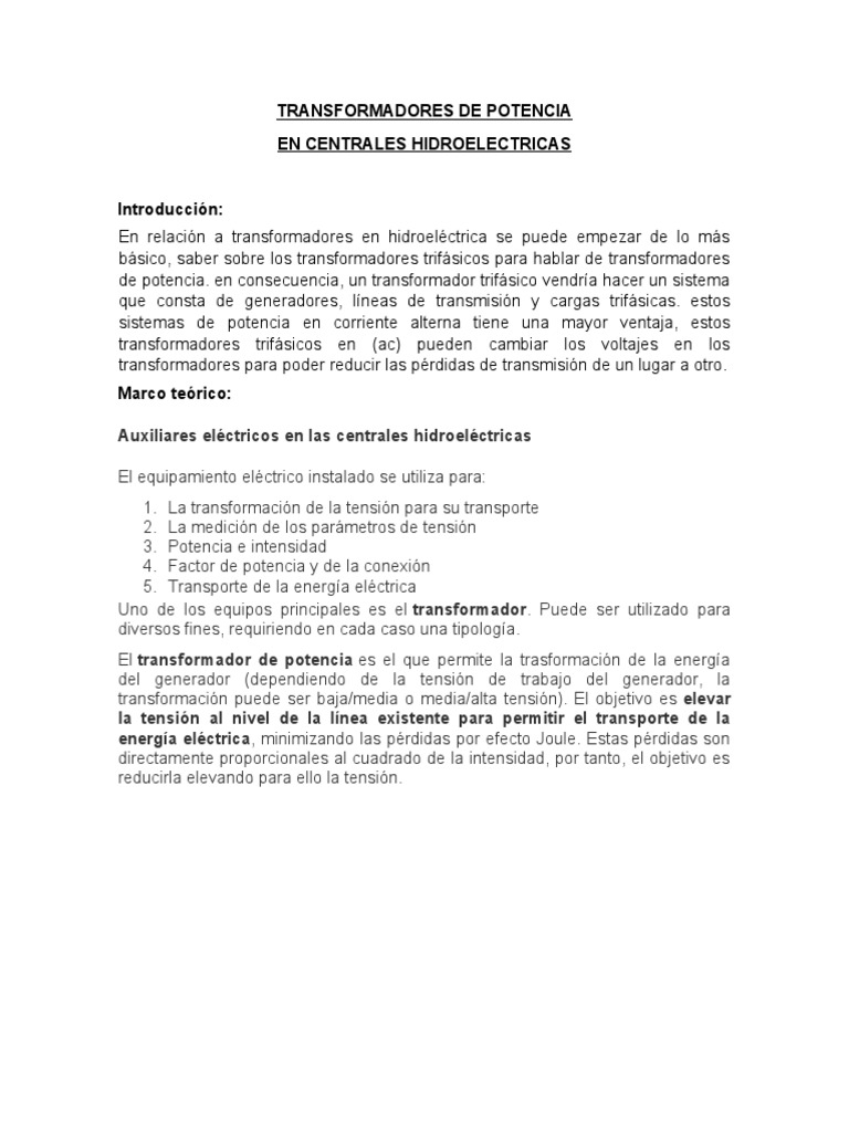 Informe de Transformadores | PDF | Transformador | Ingenieria Eléctrica