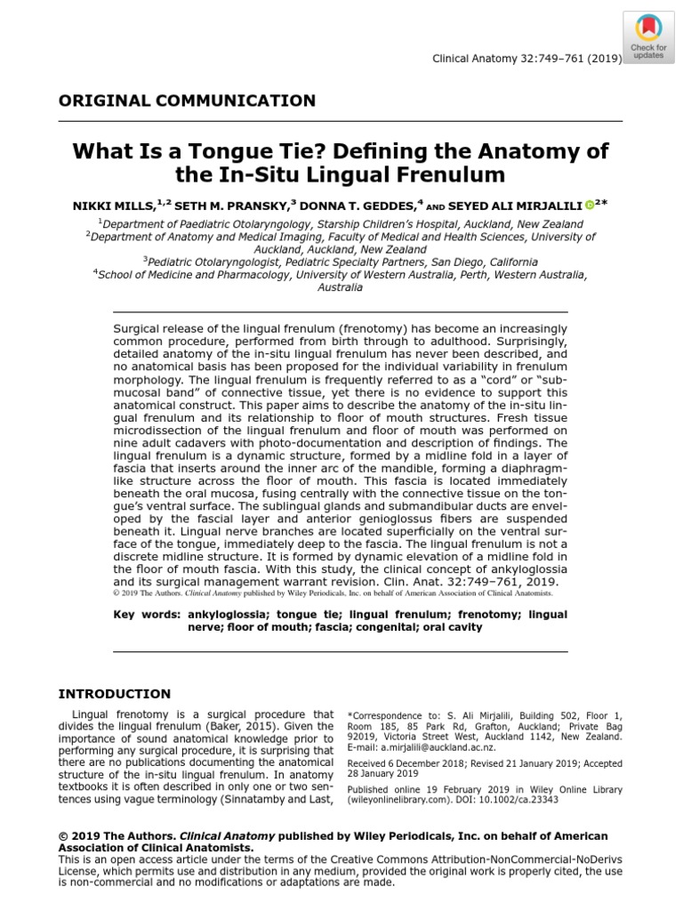 2019 Mills What Is A Tongue Tie Defining The Anatomy Of Pdf Tongue