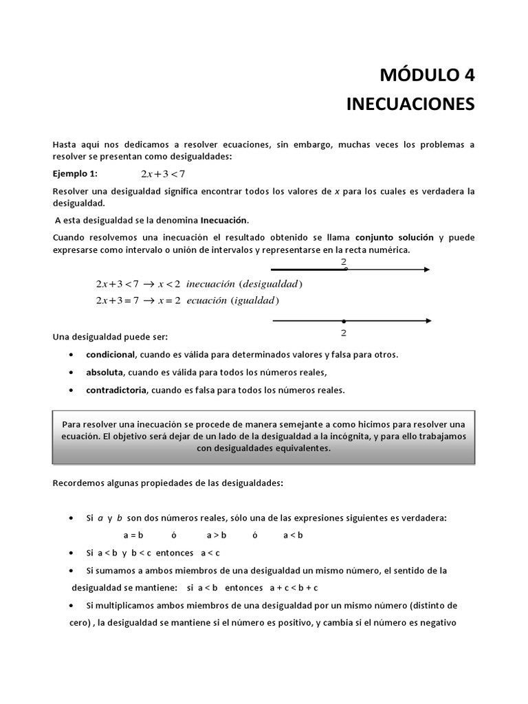 Modulo 4 Mate 2021 Inecuaciones Final | PDF | Ecuaciones | Desigualdad (Matemáticas)
