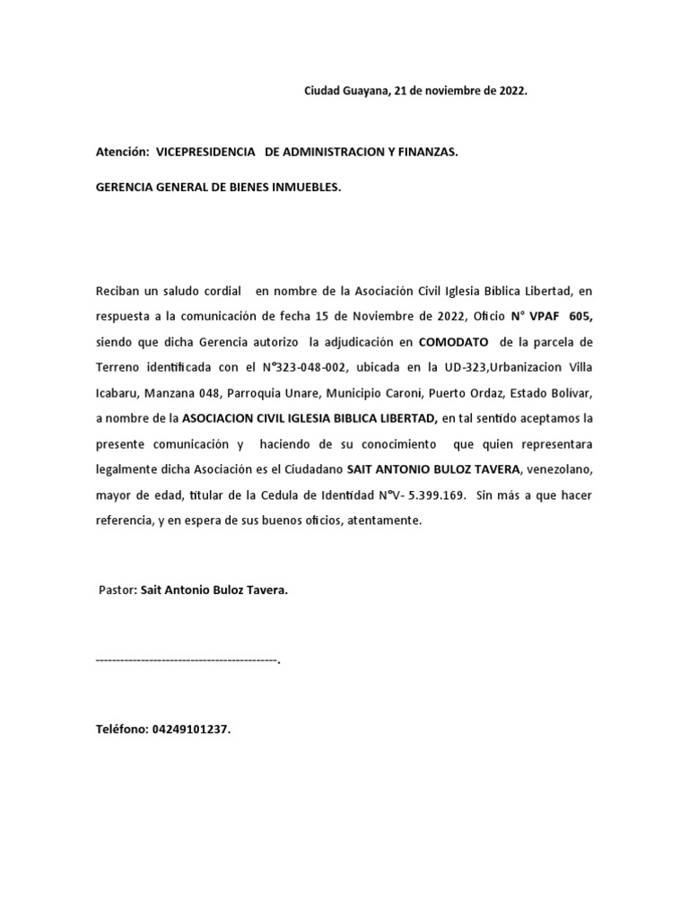 Oficio Comodato | PDF