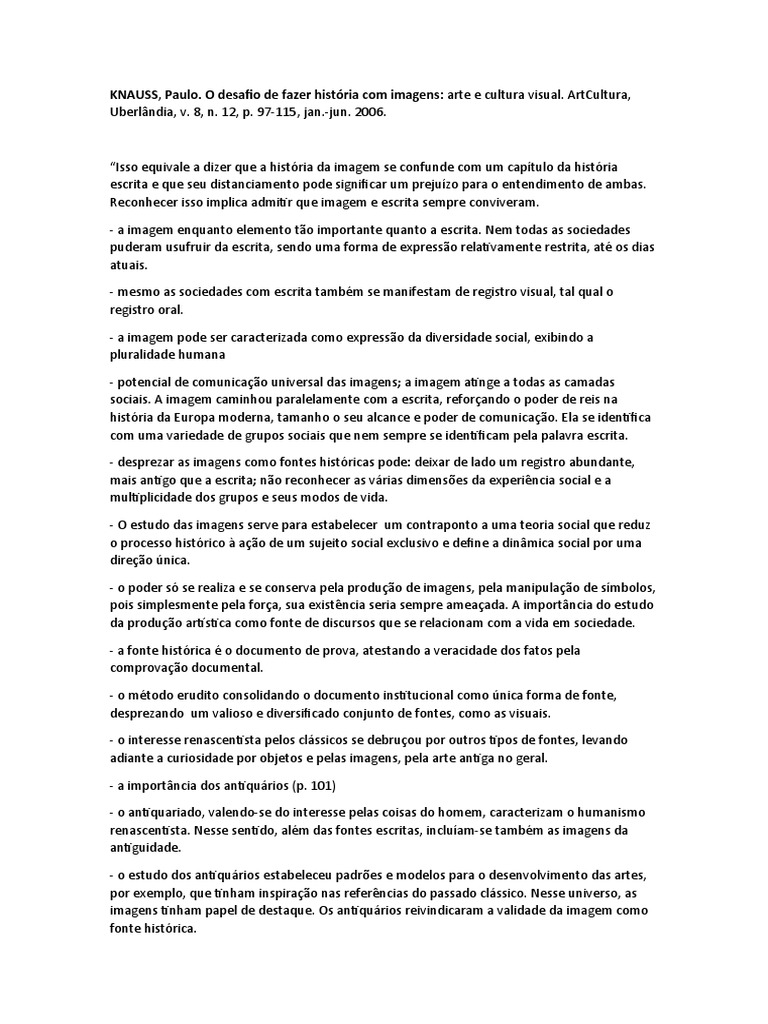 Fichamento KNAUSS - Paulo. O Desafio de Fazer História Com Imagens - Arte e Cultura Visual ...