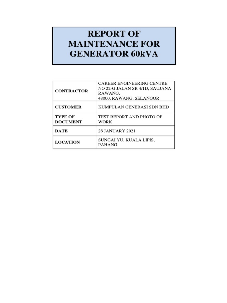 Generator Maintenance Test Report | PDF