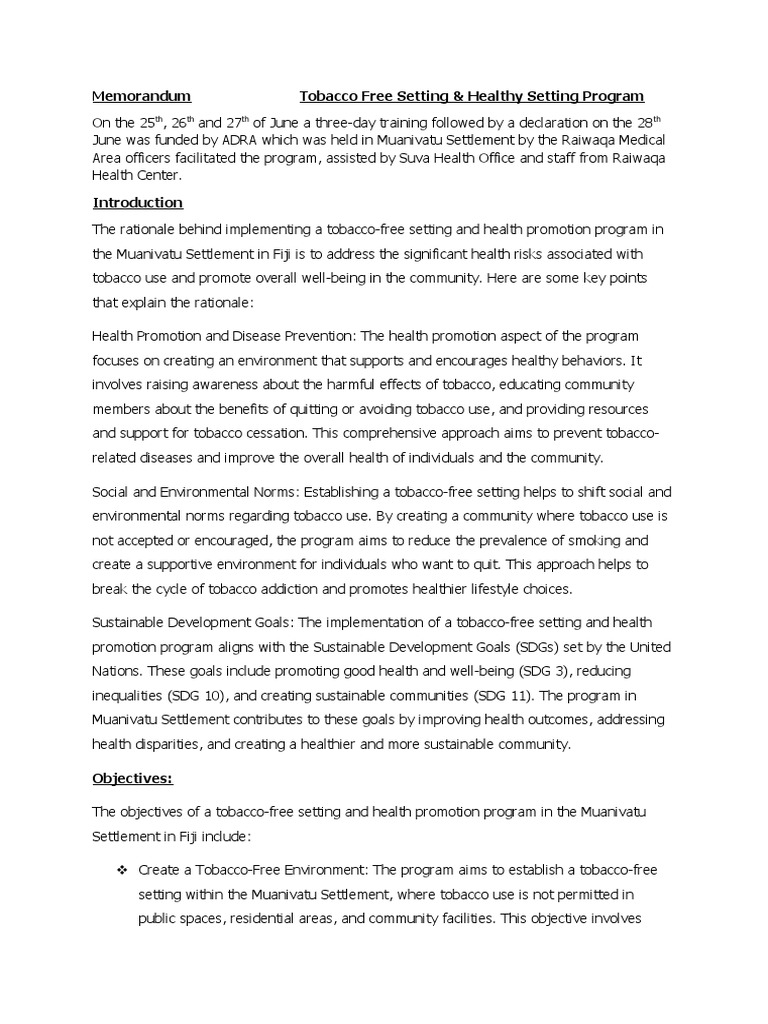 Memorandum Tobacco Free Setting | PDF | Health Promotion | Public Health