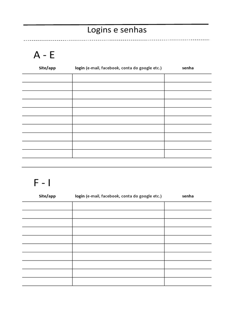 Organizando Logins e Senhas | PDF