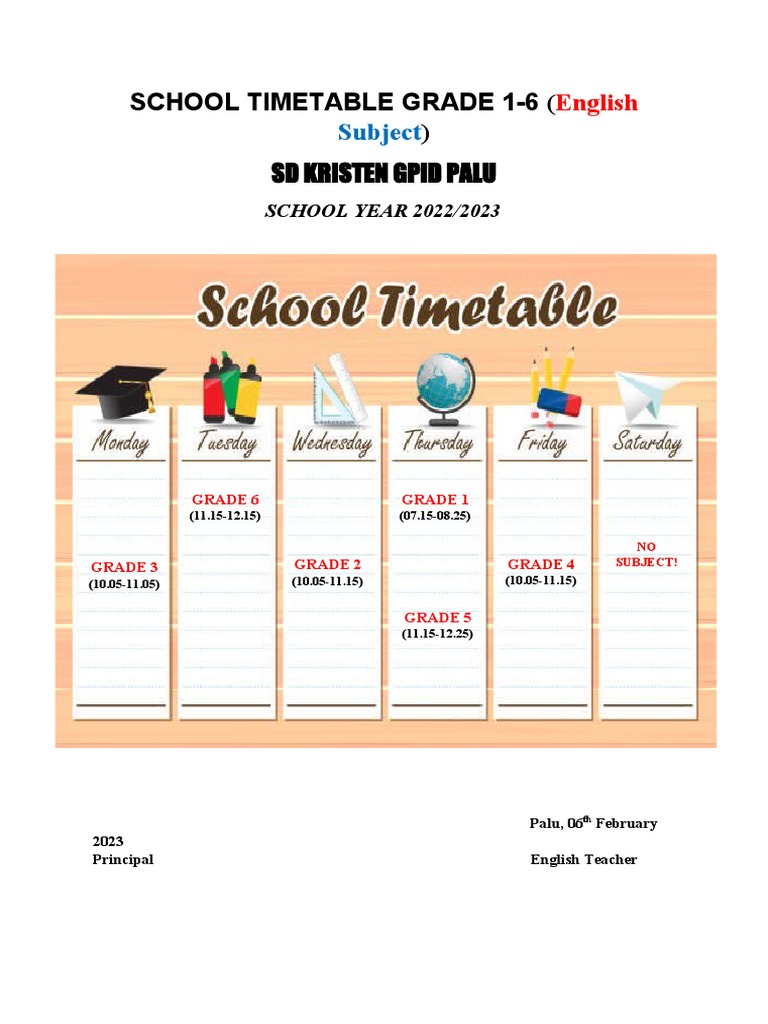Grade 1 Timetable 2022/2023 | PDF