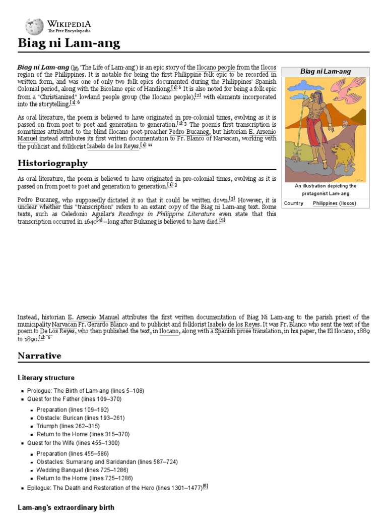 Biag Ni Lam-Ang - Wikipedia | Download Free PDF | Cultural Anthropology ...