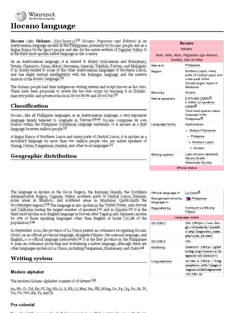 Ilocano Language - Wikipedia | PDF | Linguistics | Phonetics