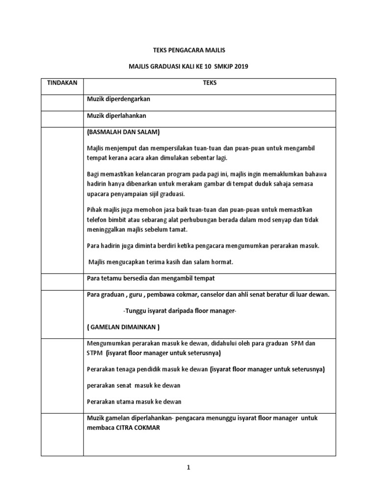 TEKS PENGACARA MAJLIS GRADUASI Kali Ke 10 2019 | PDF