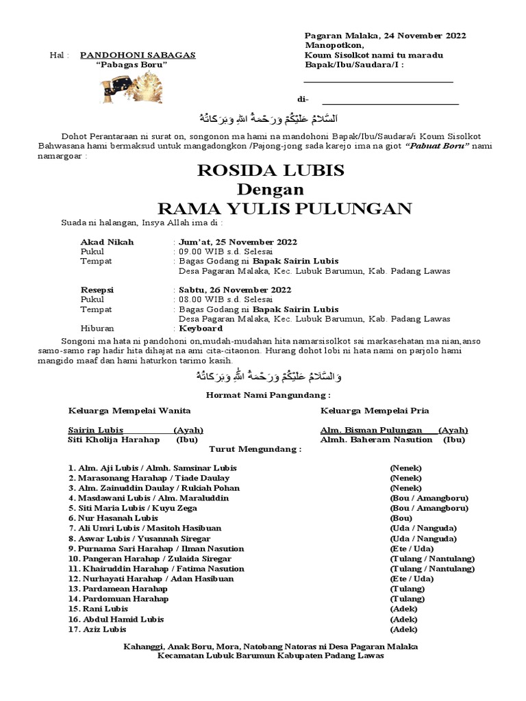 Undangan Pabuat Boru Rosida | PDF