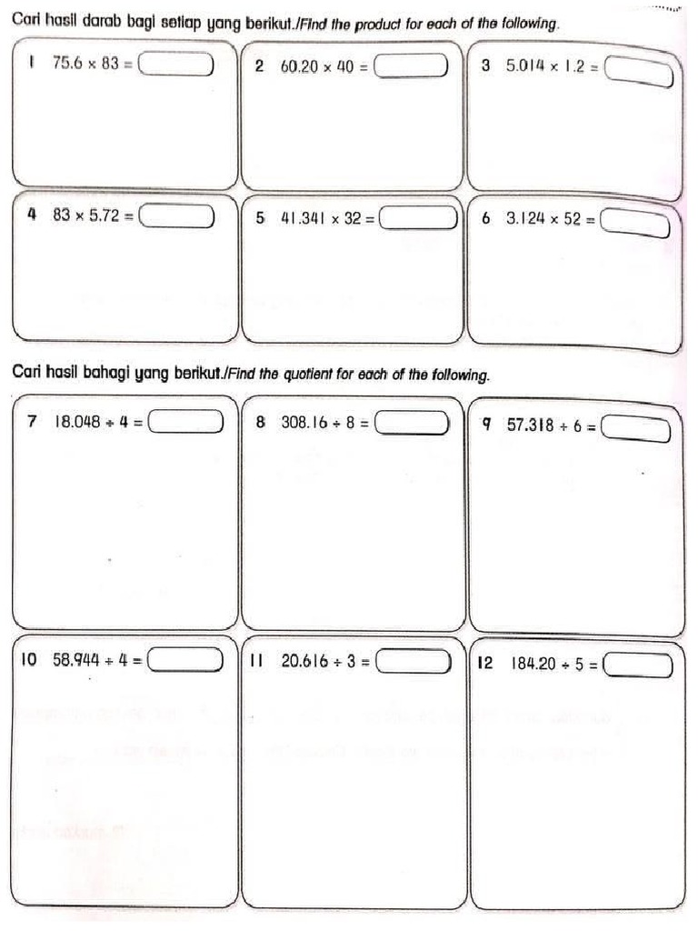Latihan Darab Dan Bahagi Perpuluhan Tahun 6 | PDF