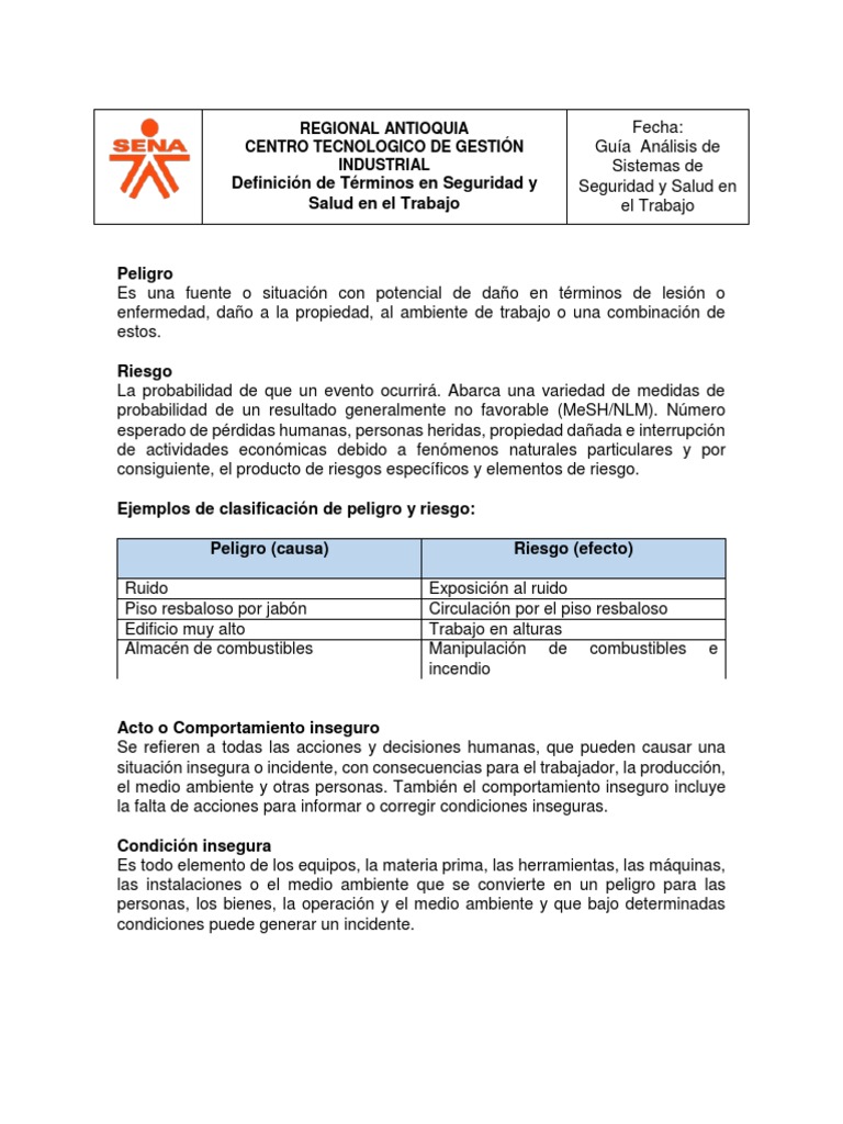 Definición de Peligro y Riesgo Laboral | PDF | Riesgo