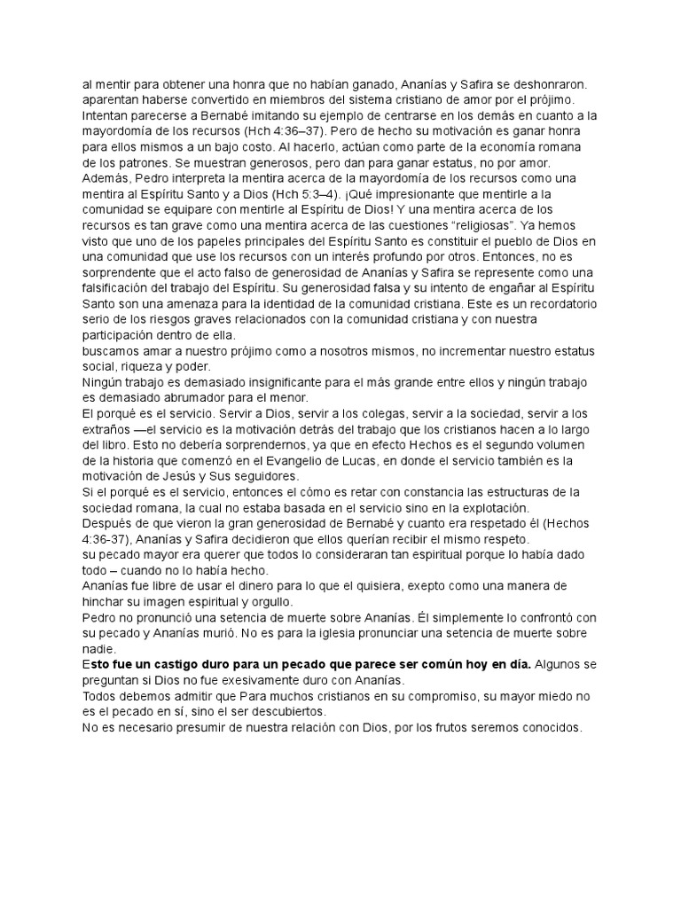 Hechos 5 Ananías y Safira | PDF | Amor | Creencia religiosa y doctrina
