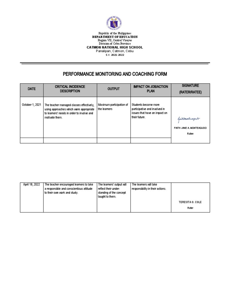 PERFORMANCE MONITORING COACHING FORM Monteagudo | PDF | Cognitive ... PERFORMANCE MONITORING COACHING FORM Monteagudo | PDF | Cognitive ...