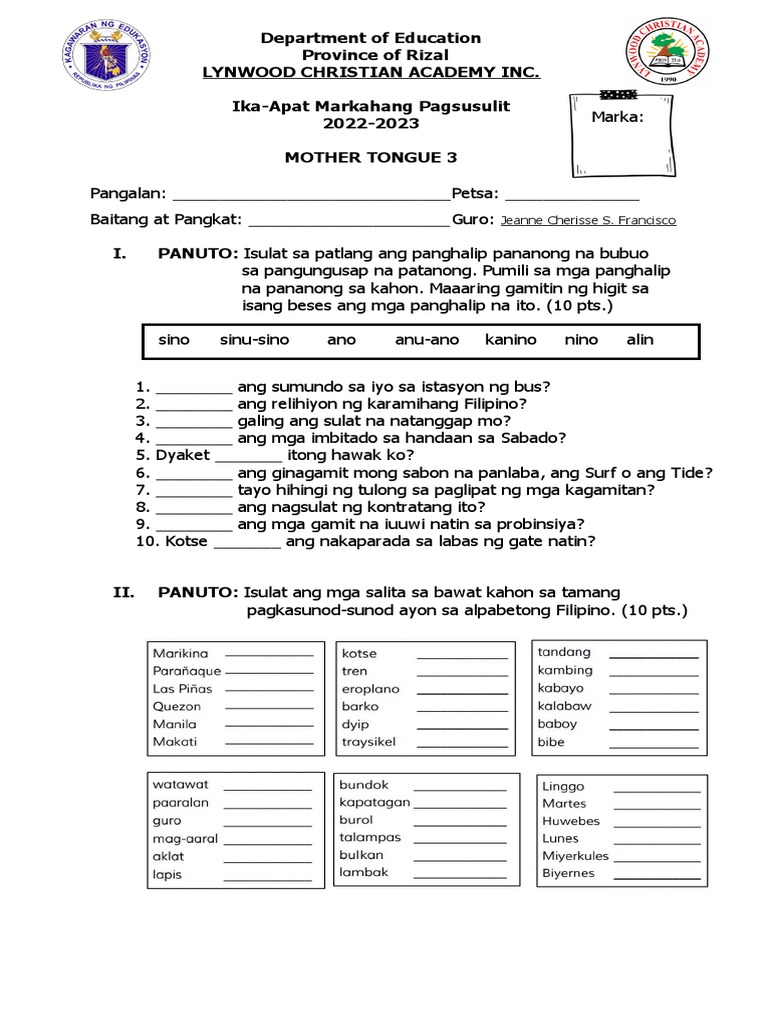 MTB 3 4th Grading Final | PDF