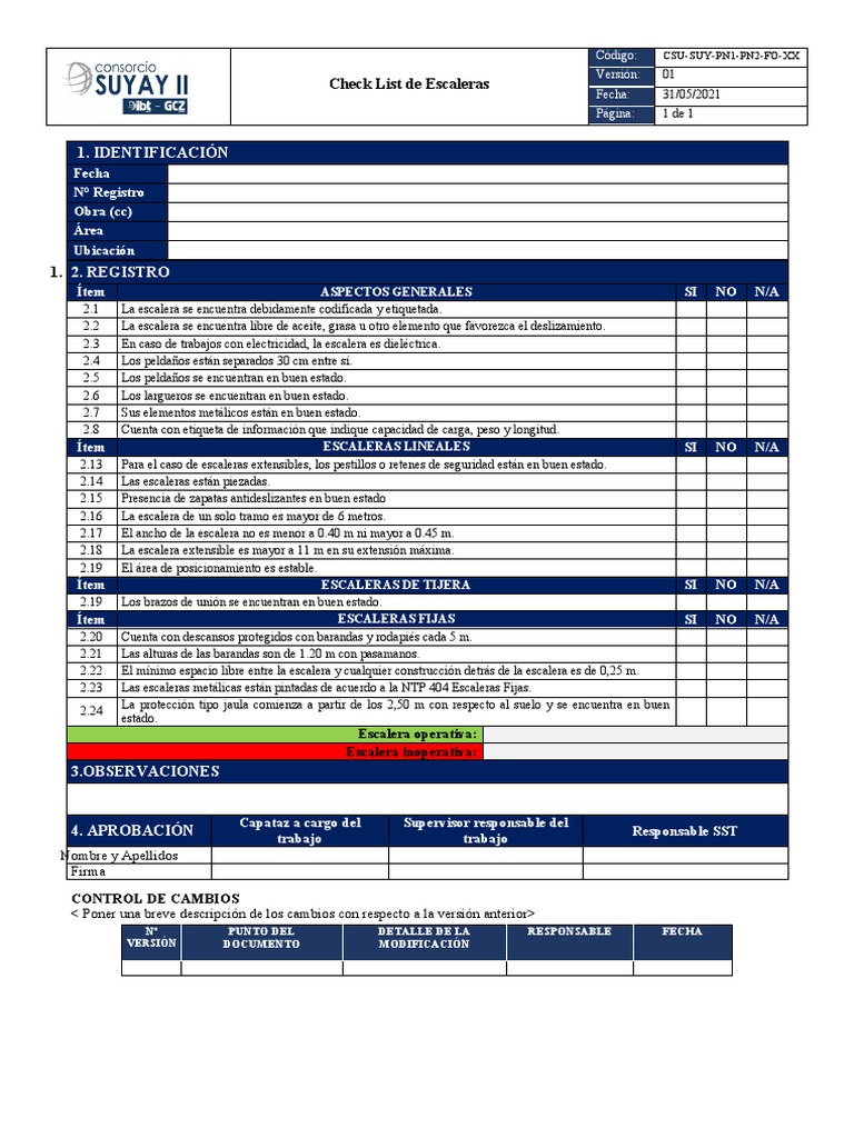 PE INF SST RG 027 Check List de Escaleras | PDF | Escalera | Ingeniero ...