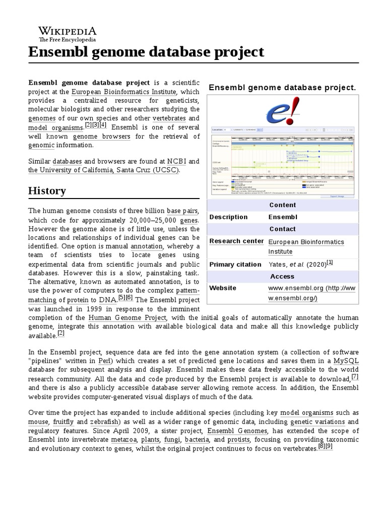 Ensembl Genome Database Project | PDF | Biology | Biotechnology