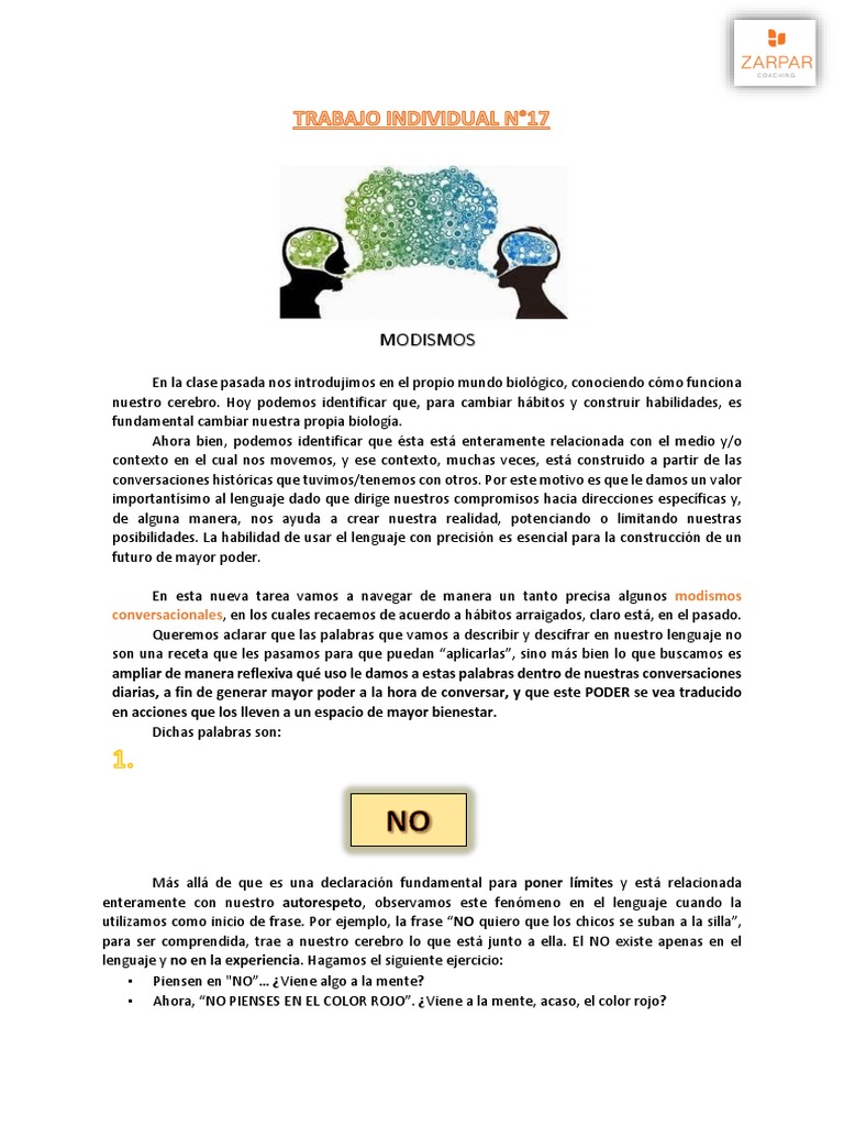 TRABAJO INDIVIDUAL 17 Modismos | PDF | Palabra