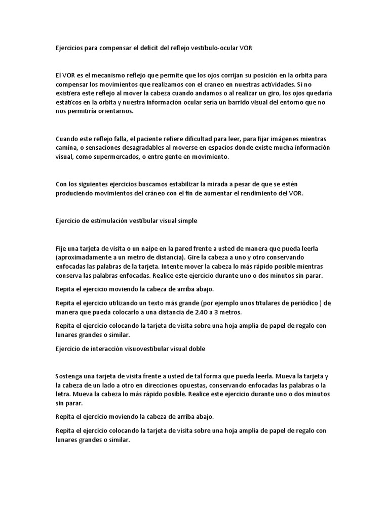 Ejercicios Para El Reflejo Vestíbulo - Ocular | PDF