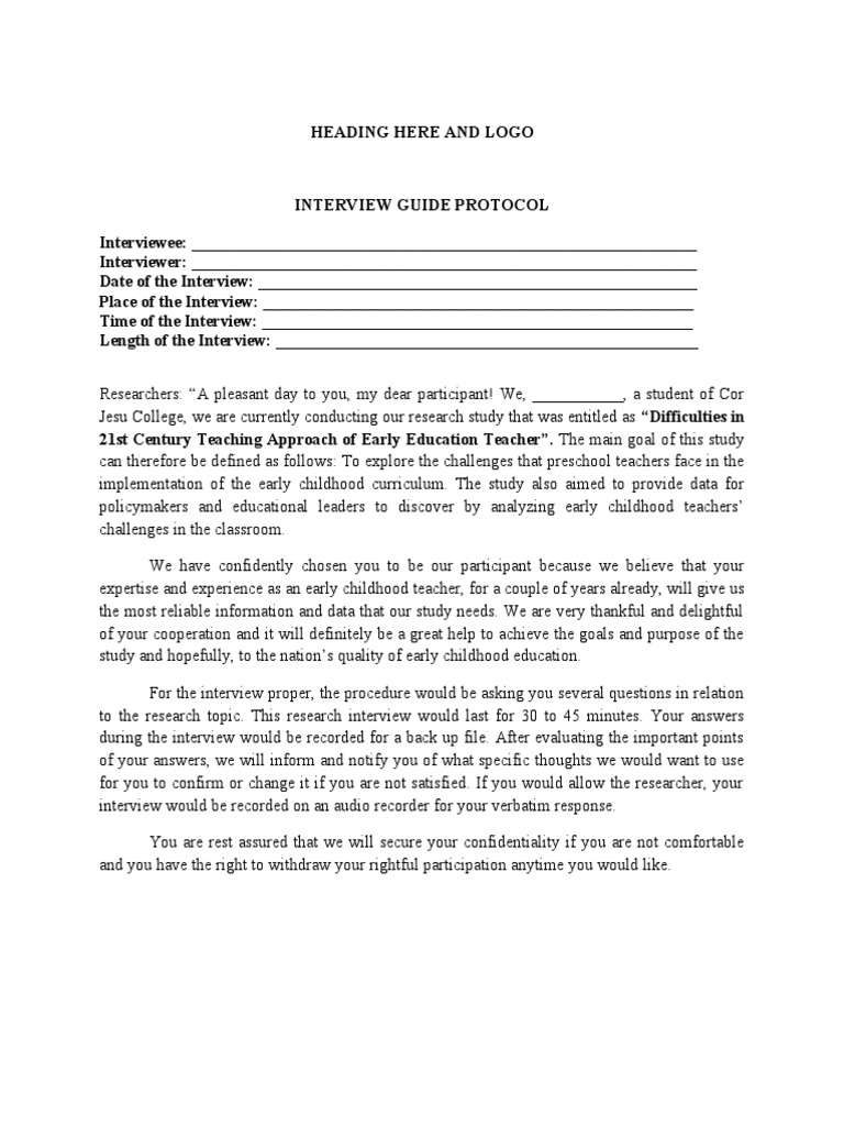 Preschool Teacher Interview Protocol | PDF | Early Childhood Education ...