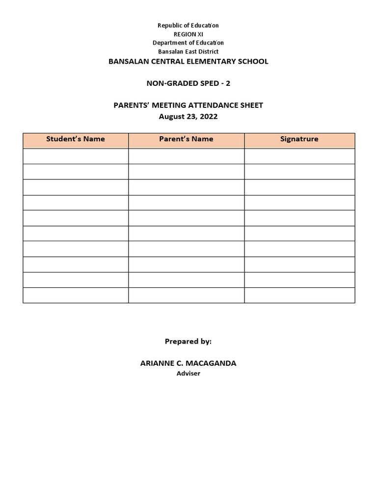Meeting Attendance Sheet Attendance Sheet Of The General Meeting Of