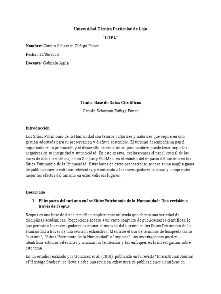 Ensayo Base de Datos Científicos | PDF | Turismo | Bases de datos