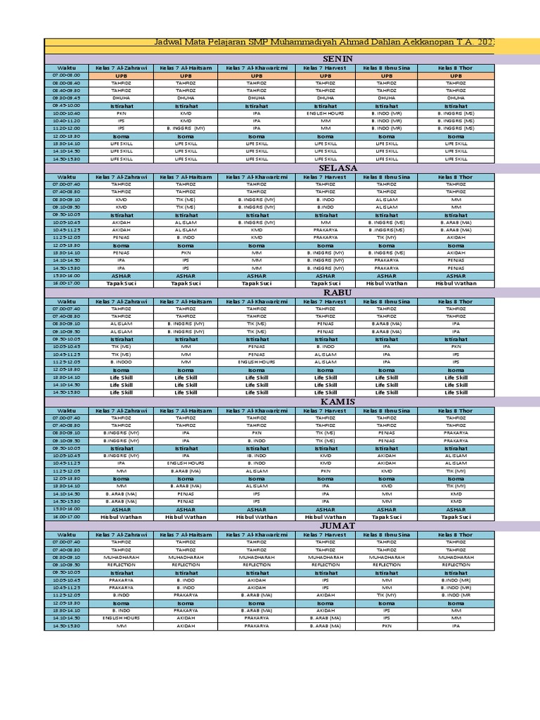 Jadwal Pelajaran TP 2023-2024 | PDF