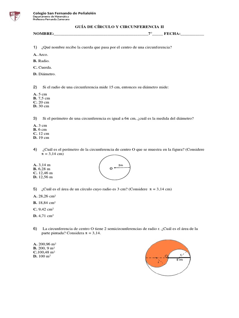 Guía de Círculo y Circunferencia Ii | PDF | Geometría Elemental ...