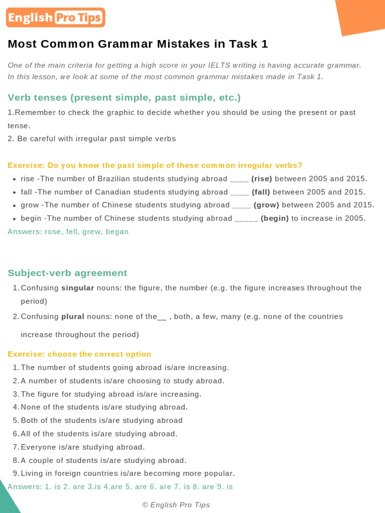 Most Common Grammar Mistakes in Academic Task 1 Rules | PDF ...